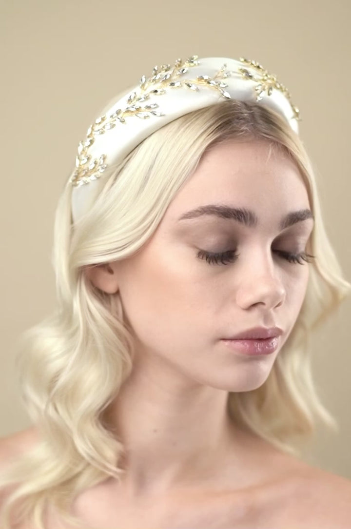 Angelica Ivory Padded Headband With Crystal Leaves - Silver or Gold ...