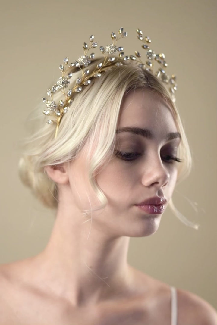 Mabel Botanical Crystal Flower Crown - Silver, Gold, Rose Gold – Debbie ...