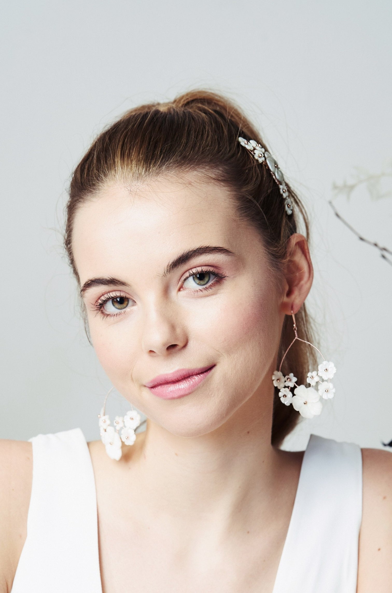 Beth Flower Hoop Floral Ivory Earrings - Silver, Gold, Rose Gold ...