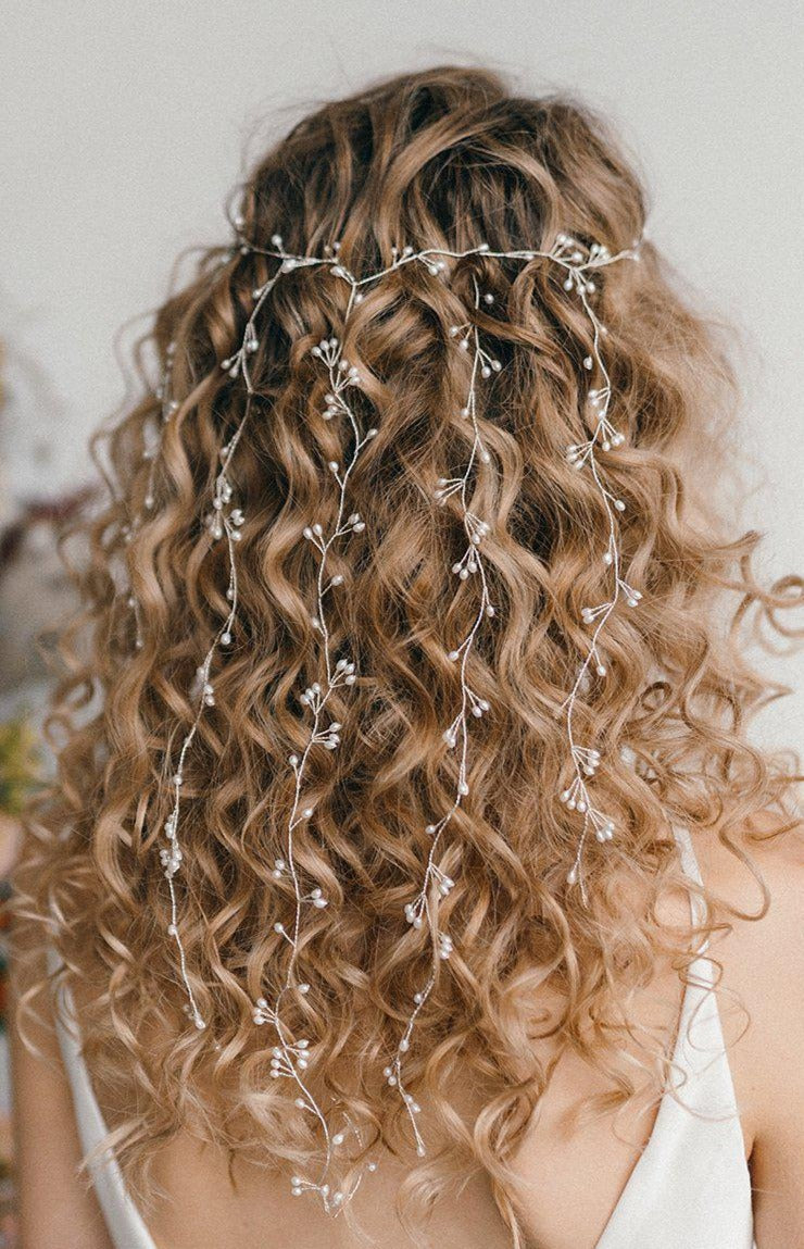 Elise Boho Silver Pearl Waterfall Veil Hair Vine – Debbie Carlisle