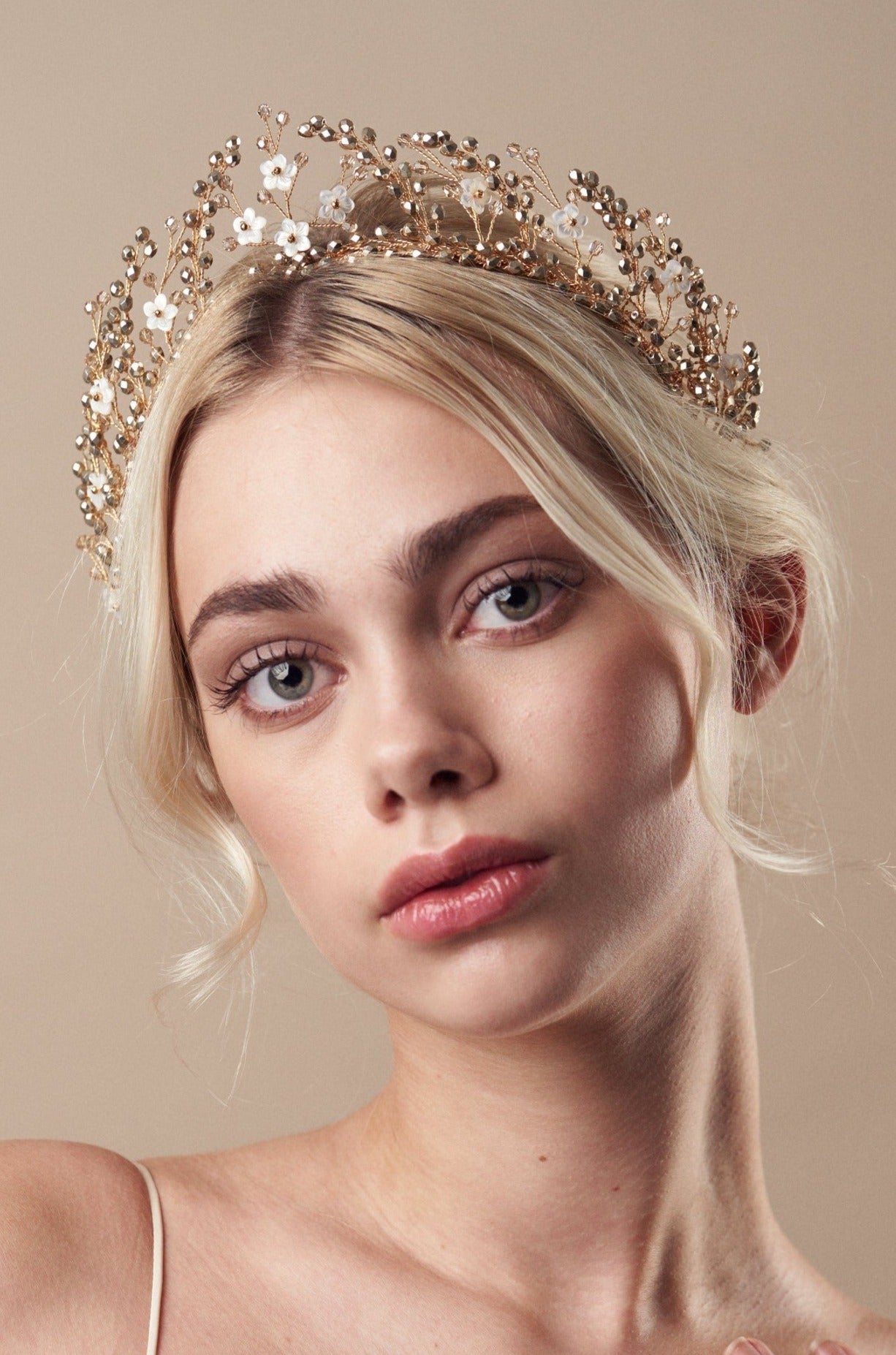 Coraline Crystal Floral Crown - Gold, Rose Gold, Silver, Green/Gold ...