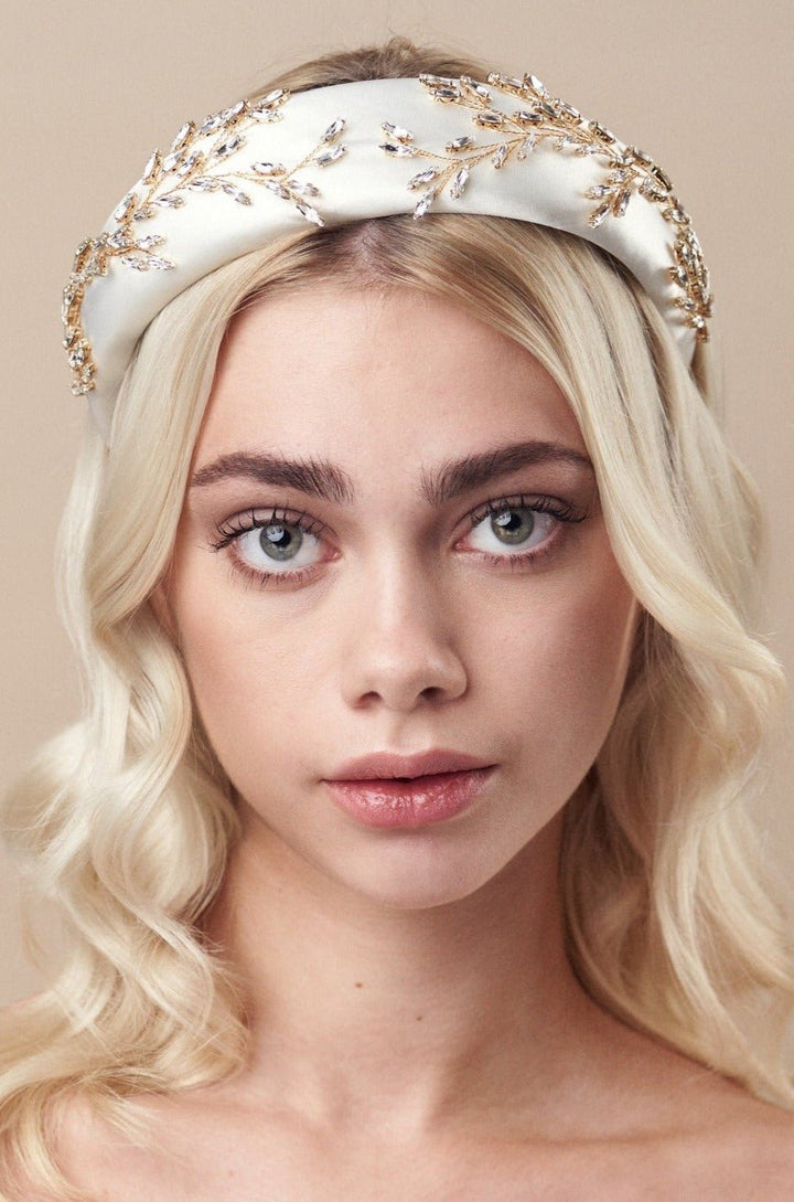 Angelica Ivory Padded Headband With Crystal Leaves - Silver or Gold ...