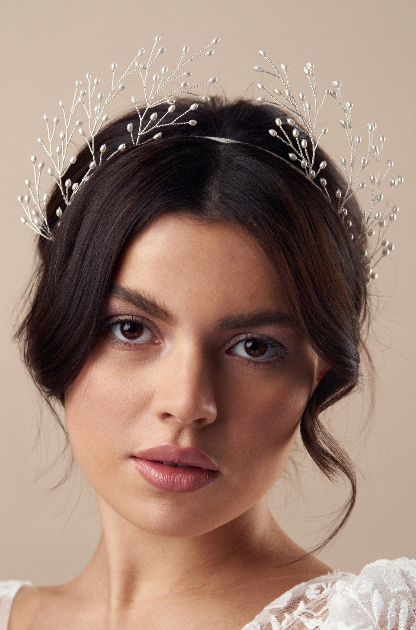 Maeve Delicate Botanical Crown - Silver, Pearl, Crystal, Gold – Debbie ...