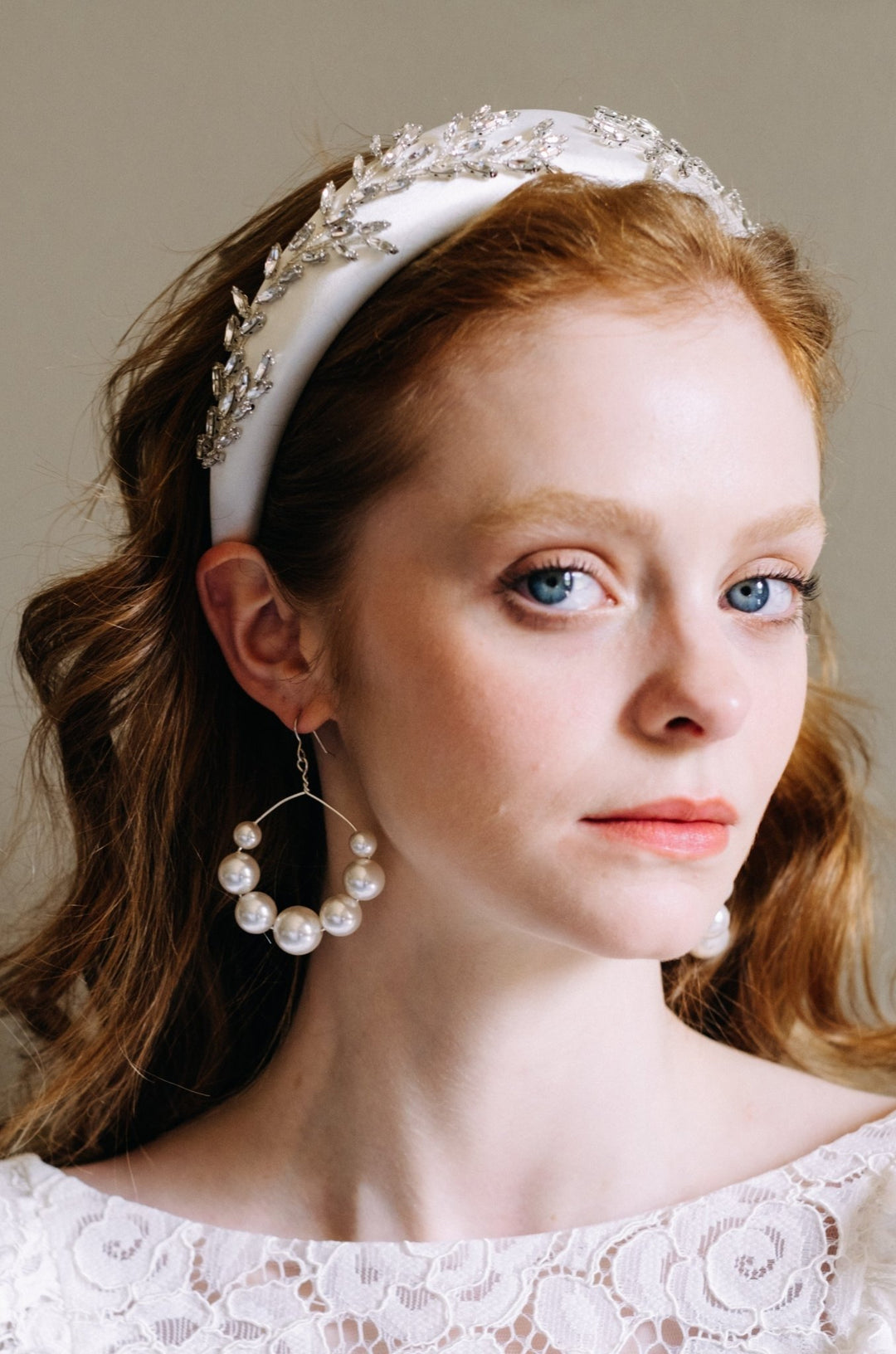 Angelica Ivory Padded Headband With Crystal Leaves - Silver or Gold ...