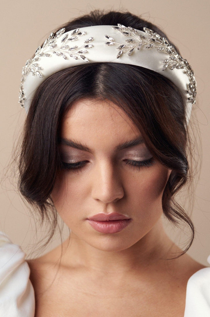 Angelica Ivory Padded Headband With Crystal Leaves - Silver or Gold ...