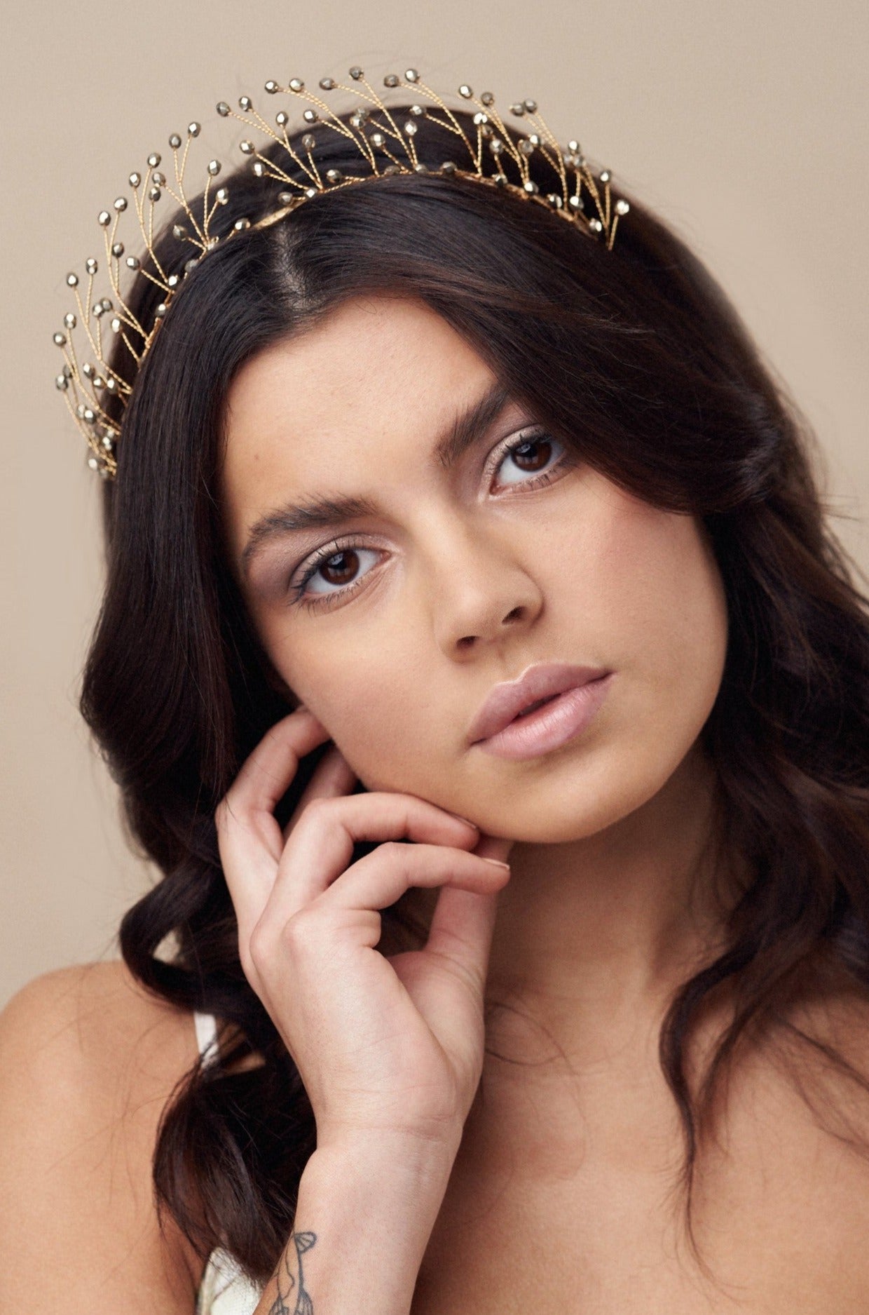 Helena Simple Rustic Crystal Crown - Gold or Champagne – Debbie Carlisle